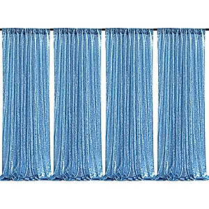 QueenDream Baby Blue Christmas Backdrop Curtains 4 Pieces 2FTx8FT Sequin Photography Background Curtain for Party Decoration