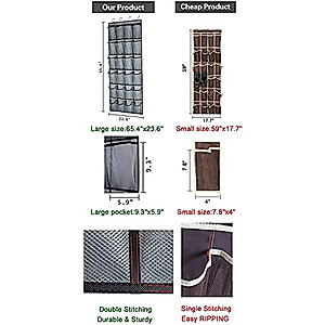 Over The Door Hanging Shoe Organizer 24 Extra Large Mesh Pockets Hanging Shoe Rack Holders for Closet Storage Men Sneakers,High Heeled Shoes,Double Stitching with 4 Metal Hooks,Gray 65.4"X23.6"