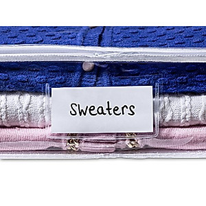 Clear Sweater Storage Bag - Durable Vinyl Material to Shield Your Contents from Dust, Dirt and Moisture. Easy Gliding Zipper for Easy Access and Label Pocket for Easy Identification. (2-Pack)