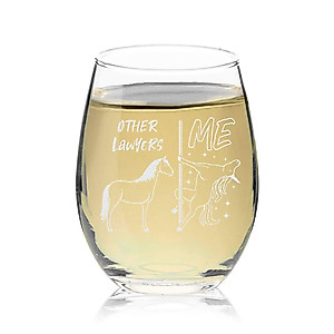 Veracco Other Lawyers Vs Me Unicorn Stemless Wine Glass Funny Birthday Gift For Someone Who Loves Drinking Bachelor Party Favors (Clear, Glass)