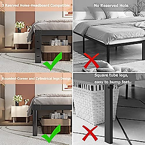 FDLOGW Queen Bed Frame, 16 Inch Queen-Size Bed Frames with Round-Corner Leg, Heavy Duty Steel Slat Mattress Foundation, Easy Assembly, Noise-Free, No Box Spring Needed