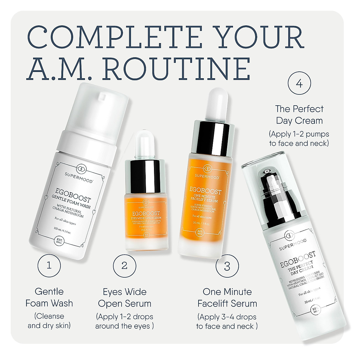 Supermood Egoboost Instant Face Lift Serum - Youthful Skin Face Serum, Made with Real Mushrooms Chaga Extract for Skin, Temporary Tightening Face Serum for Anti Aging Serum