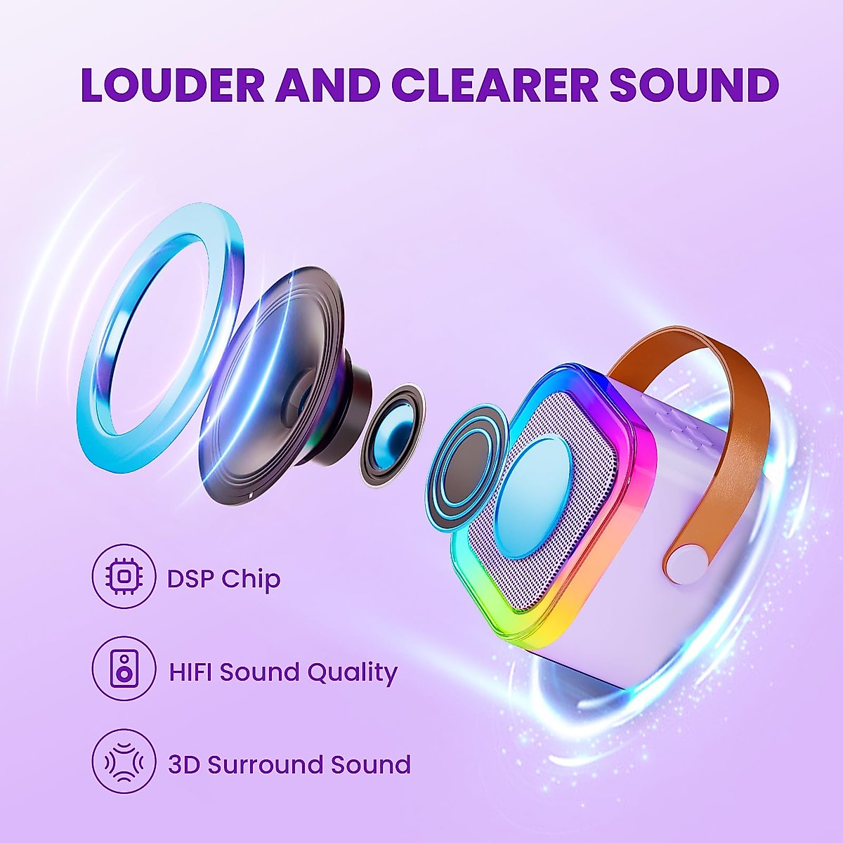 IROO Mini Karaoke Machine for Kids, Easter Busket Birthday Gifts Toys for Girls Boys Friends Age 3-12+, Portable Bluetooth Speaker with 2 Wireless Mics, Karafun Premium Songs Family Party(Purple)
