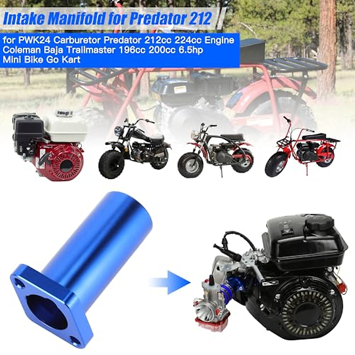 YOXUFA Intake Pipe Inlet Manifold for pwk 24 Carburetor Coleman CT200U BT200X KT196 Baja Warrior Mb200 Predator 212cc 224 196cc 200cc 6.5hp Engine Gx160 Hammhead 80T Mini Bike Go Kart Performance Part