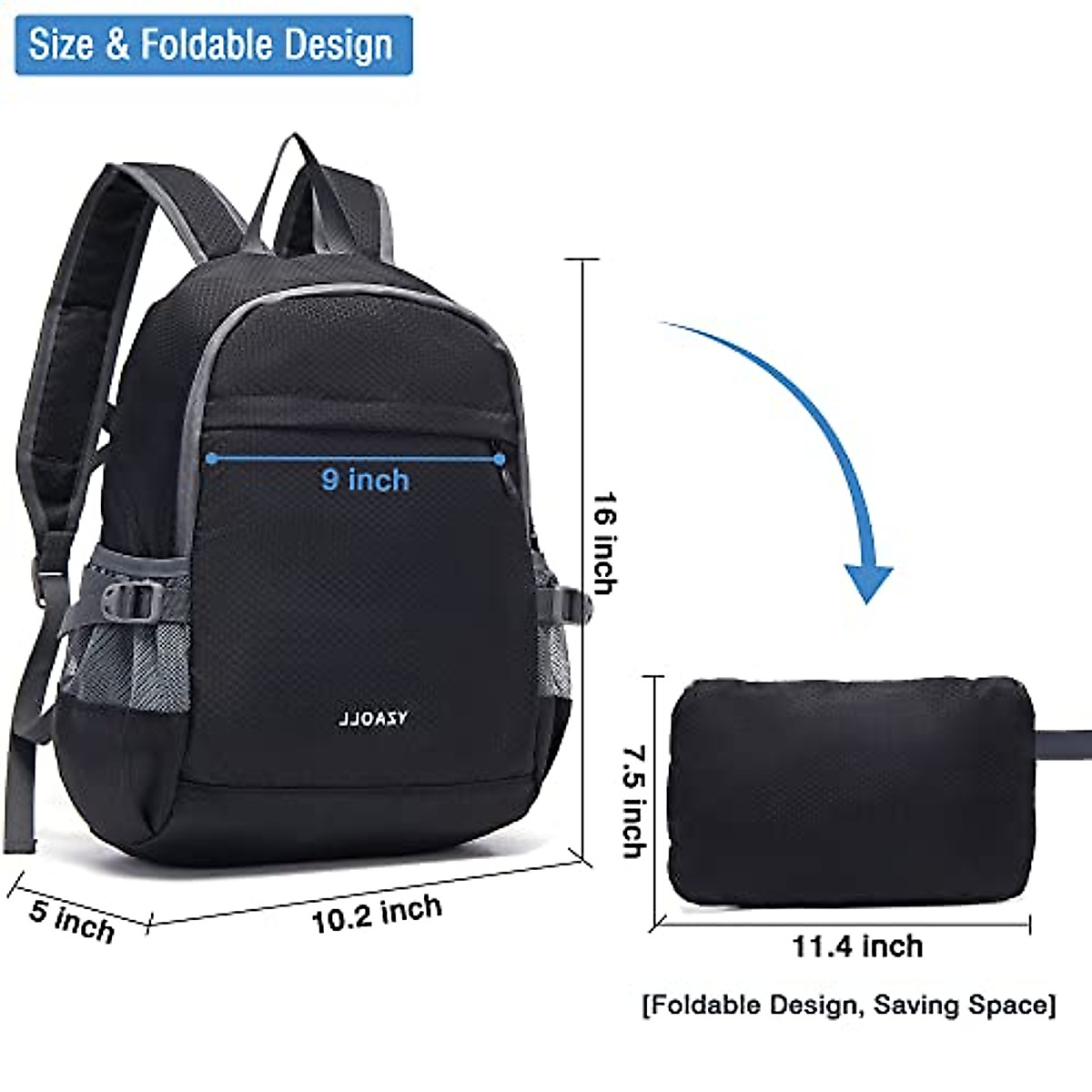 YZAOLL 20L Lightweight Packable Hiking Backpack,Small Hiking Backpack Day Pack for Women Men Travel Camping Vacation,Black