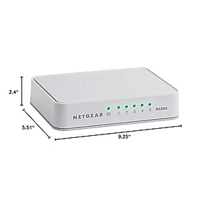 Netgear GS205-100PAS NETGEAR 5-Port Gigabit Ethernet Unmanaged Switch, Desktop, 10/100/1000Mbps (GS205)
