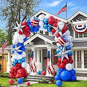 151pcs Red White and Blue Balloon Garland Arch Kit Patriotic Decorations with Exploding Star Balloons for Graduation Party Supplies Nautical Party Veterans Memorial Day 4th of July Baseball Party