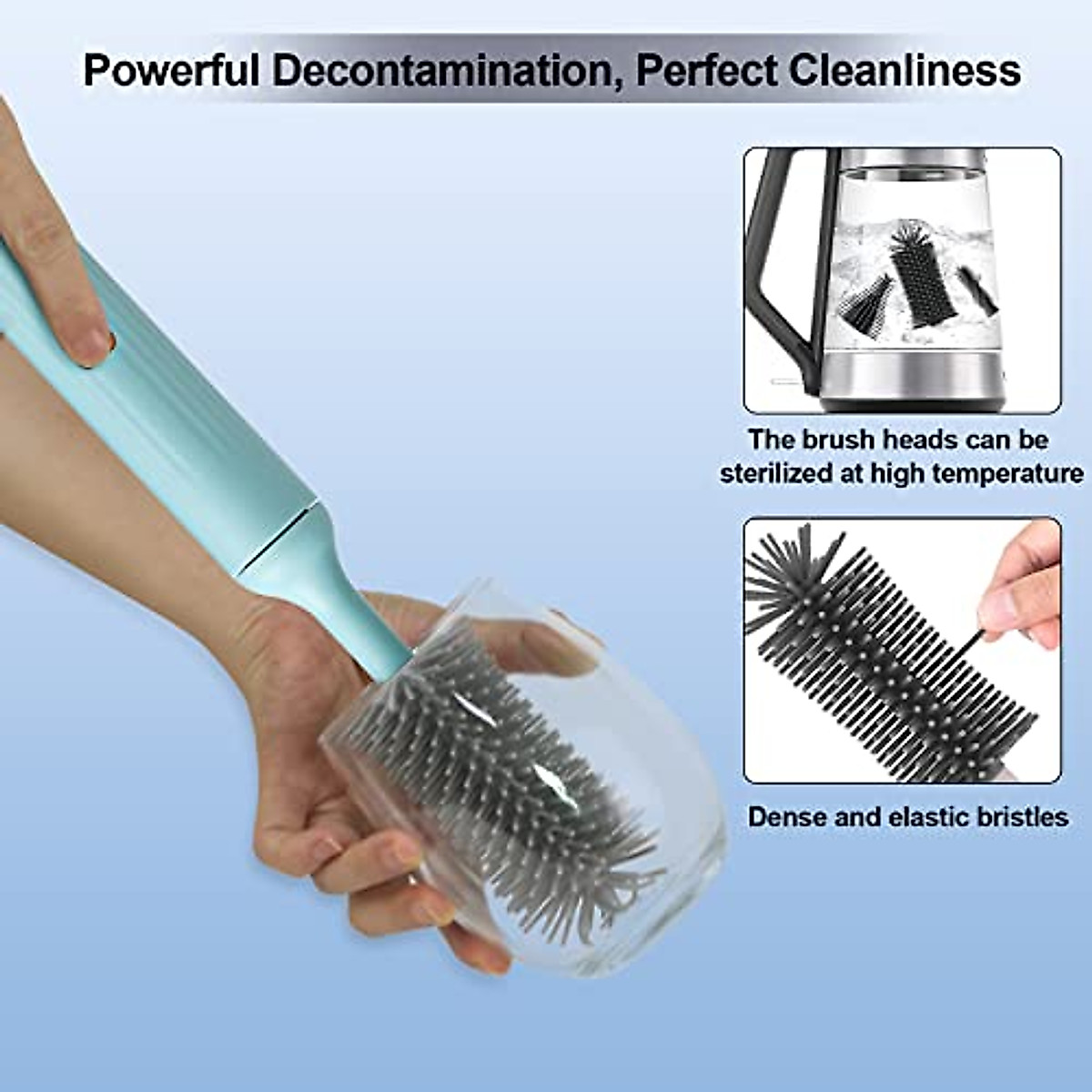 winforhour Electric Baby Bottle Brush with Electric Bottle Cleaner Set and Straw Brush,Suitable for Kitchen Brush and Baby Bottles,USB Rechargeable.(Blue)