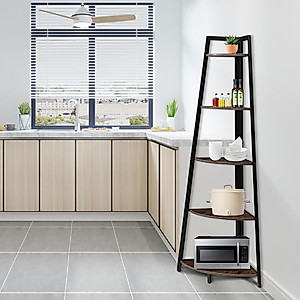 BETTAHOME 5 Tier Corner Stand, 70'' Tall Corner Ladder Shelf, Ideal for Books, Plants, Storage, Display Shelving Unit for Living Room, Bedroom, Kitchen, Rustic Brown