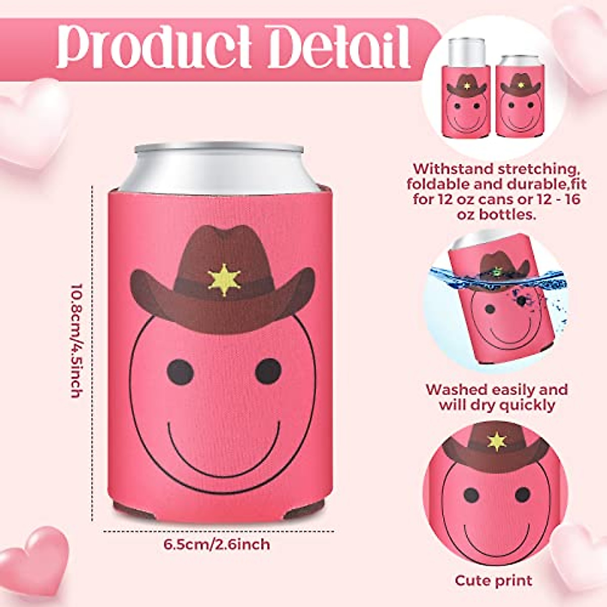 16 Pieces Cowgirl Bachelorette Party Decorations Disco Cowboy Bachelorette Can Sleeves Can Coolers Pink Can Covers Insulated Neoprene Drink Holder for Bridal Shower Wedding, Fit 12-16 oz