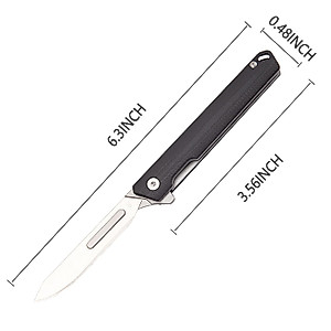 TGZUO Folding Pocket Knife G10 Handle Mini EDC Scalpel Knife Utility For Outdoor 10pcs #60 Carbon Steel Replacement Blades