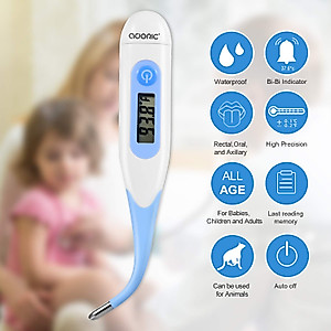 ADORIC Digital Waterproof Medical Thermometer with Fever Warning, Bright Blue