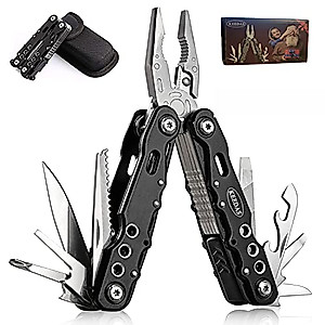 Multitool Knife for Men, Pliers Tools 15 in 1 Multi Tool with Safety Lock Screwdrivers Saw Bottle Opener Durable Sheath Perfect for Camping Survival Hiking