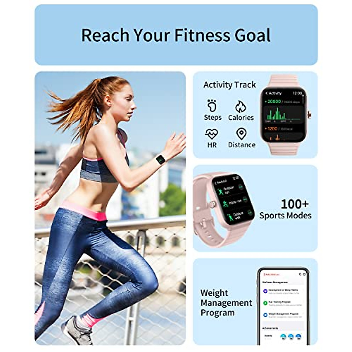 RERE ASW2-Pro Smart Watch (Answer/Make Call), Alexa Built-in, 1.8“ Fitness Tracker with 100 Sport Modes, Heart Rate, Blood Oxygen, Sleep Monitor, Fit for Android and iPhone, IP68 Waterproof, (Pink)