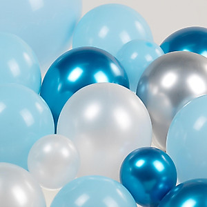 Winter Chrome Blue and silver white Balloon Garland Arch kit with Blue pearl white Disco Ball Balloons for boy baby shower Birthday 2025 Graduation Prom Party Decorations (Blue silver white)