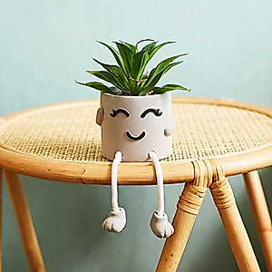 Artificial Potted Plants, Small Fake Plants in Pots Funny Desk Faux Succulents Plant with Cute Hanging Leg Artificial Plants for Home Decor Indoor for Office Decor, Bathroom, Bedroom, Shelves