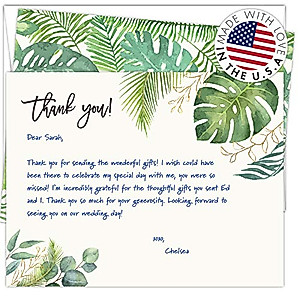 Koko Paper Co Tropical Palm Leaves Thank You Cards | 25 Flat Note Cards and Envelopes | Printed on Heavy Card Stock.