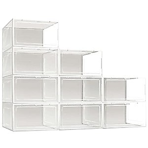 mupera X-Large Shoe Box Storage White Shoe Boxes with Lid, Clear Plastic Stackable Shoe Box Organizers, Storage Bin, Sneakers Shoe Storage Containers Shoe Holder (9 Pack)