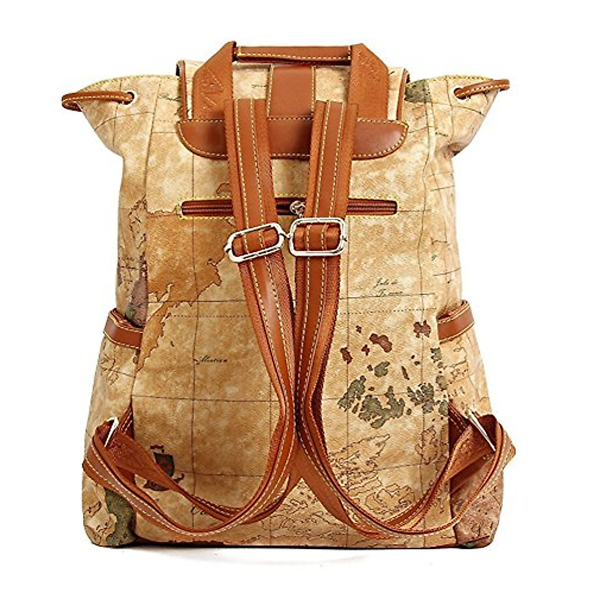 Faux Leather Vintage Novelty World Map Backpack Travel Lacing Bag Hot 03