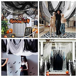 KITCHSTAR 5Pcs Halloween Creepy Cloth 32 x 72inch-Halloween Decorations Clearance Scary Spooky Cloth Creepy Gauze, Hanging Gauze Decor for Halloween Party Decoration Indoor Outdoor (3 Black+2 White)