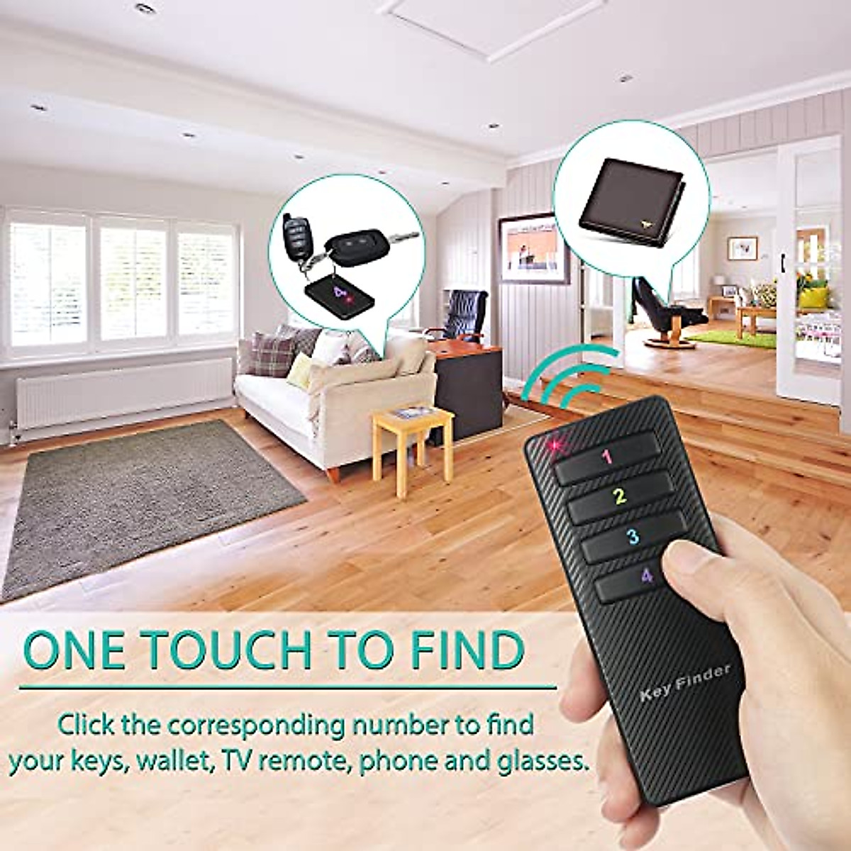 Key Finder, Stick on TV Remote Control Finder | Find My Keys Device, 4 Pack Wireless Car Key Finders That Make Noise | 115ft Range 85dB RF Key Tracker, Phone/Wallet Finder with 4 Item Locator Tags