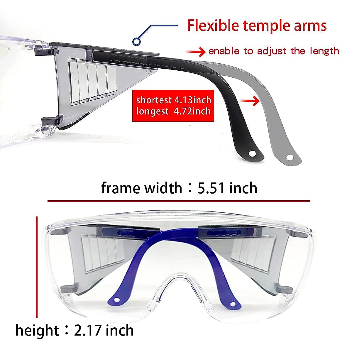 XII WY 3 Pack of Safety Glasses (3 Pairs in 3 Colors) Anti-Fog Crystal Clear Eye Protection Over Glasses Scratch Resistant lab Safety Construction Work CE EN 166 Certified