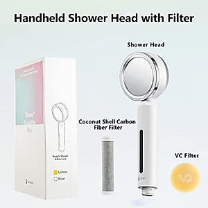 FACHIOO Vitamin C Shower Head Filter - Hard Water Softener - Chlorine & Fluoride Filter - Water Purifying Filtered High Pressure Handheld Shower head - Helps Dry Skin & Hair Loss with Lemon Fragrance