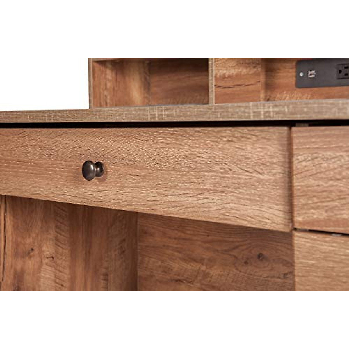 OneSpace Eleanor Executive Desk Classic Oak, 53”x58”x7”.