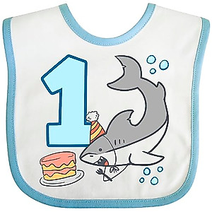 inktastic 1st Birthday Shark with Cake Baby Bib White and Blue 3b8f3