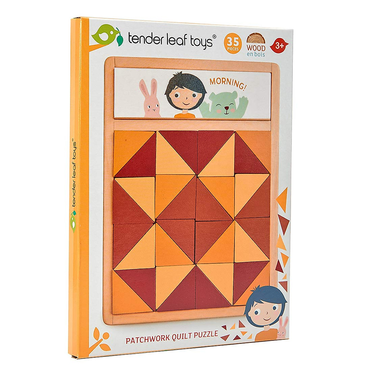 Tender Leaf Toys Wooden Patchwork Quilt Puzzle – Create an Infinite Number of Patterns and Traditional Artwork with Triangular Shapes –Imaginative Play with a Montessori, STEM Approach – Ages 3 years+