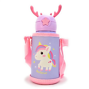 Talavan Kids antler Water Bottle 500ml 316 Stainless Steel vacuum insulated thermos with straw (Unicorn)