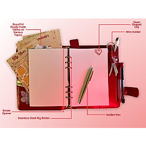 Planner Notebook A5 6 ring binder organizer (red) cover size 9,5’’x 7.25’’ Personal Business organizer planner Journals for writing Leather Journal for Women Notebook for journaling with pen