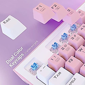 Redragon K611 Dual Color Keys Mechanical Gaming Keyboard Single White LED + RGB Side Edge Backlit 87 Key Tenkeyless Wired Computer Keyboard with Blue Switches for Windows PC (Pink + White)
