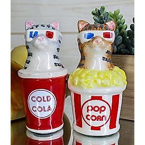 Ebros Funky Cats With Cinema 3D Glasses Sitting In Soda Pop Cup And Popcorn Tub At The Movies Salt And Pepper Shakers Set Ceramic Figurines Party Kitchen Tabletop Cat Decor Collectible