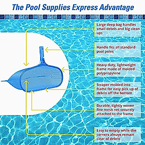 ATIE Pool Spa Leaf Skimmer Rake Net with Deep Pocket for Removing Leaves & Debris, Perfect for In-ground Pool and Above Ground Inflatable Pool