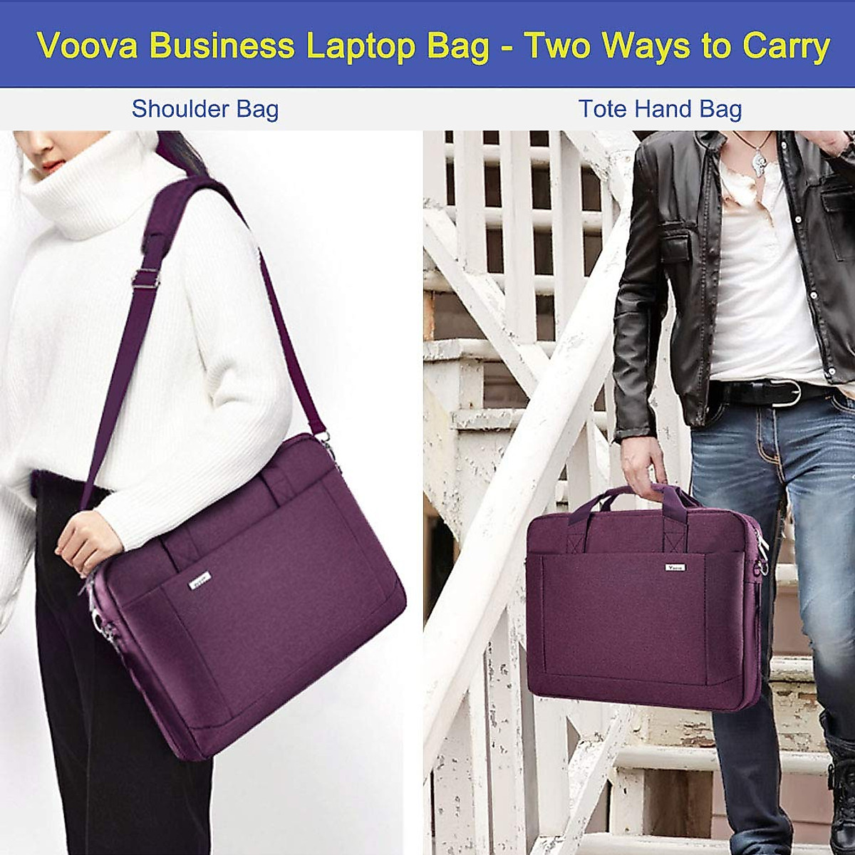 Voova Laptop Bag Case 16 15.6 15 Inch Laptop Briefcase,Expandable Computer Shoulder Messenger Bag Waterproof Carrying Case with Tablet Sleeve for Men Women,Business Office Travel College School,Purple