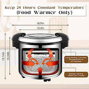 SiliFine Commercial Stainless Steel Electric Rice Warmer Food Warm with Rice Spoon Heavy Duty Rice Warmer with Warm Function Only for Restaurant Party (100 Cups Cooked Rice,100W)