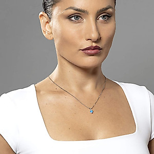 PEORA 14K White Gold Created Blue Opal with Genuine Diamond Pendant, Heart Shape Solitaire, 6mm