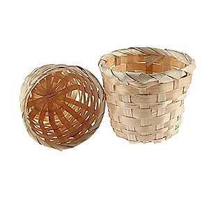 YAIKOAI 4 Pieces Small Hand-Woven Wicker Storage Baskets Desktop Bamboo Weaving Decorative Basket Wood Organizers Container for Storing Books Album Cosmetics Bouquet Keys, Small