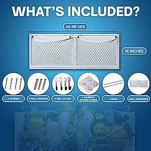 Stuffed Animal Storage Ideas, Stuffy Storage, Stuffed Animal net or Hammock, Kids Wall Corner Stuffed Animals Toy Hammock , Holder, Bear Organizer, Basket, Stuff, Zoo, Hardware Included (White)