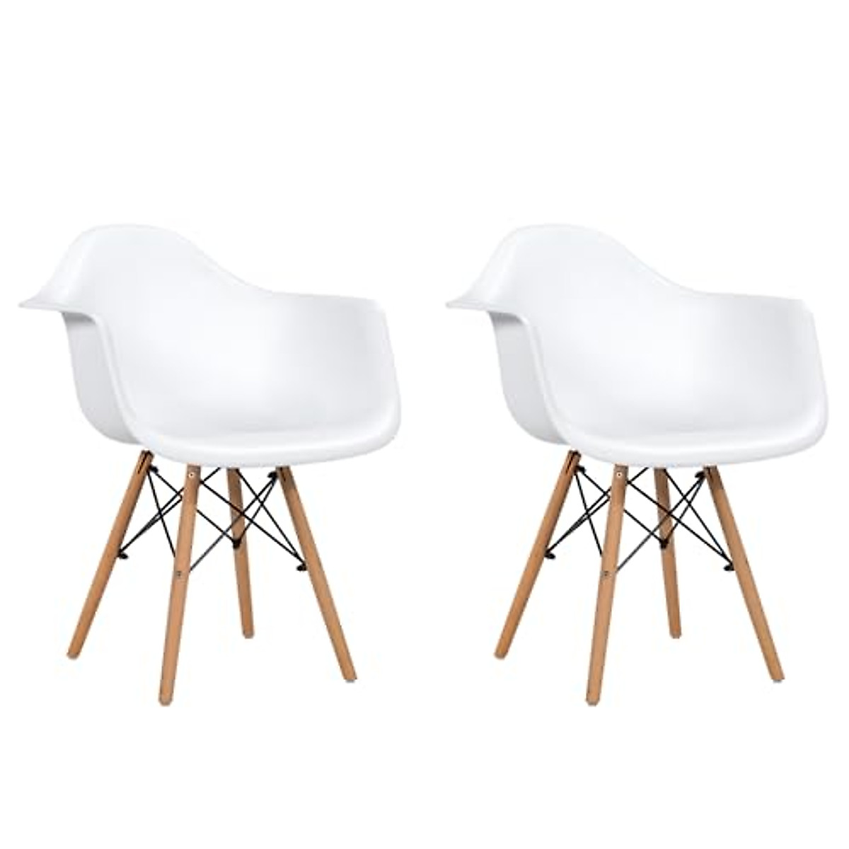 NAFORT Dining Table Chairs Set of 2, White Plastic Shell Chair with Wooden Legs, Backrest & Armrest, Mid Century Modern Style Dinning Chairs for Kitchen, Dining Room & Waiting Room, 2PCs