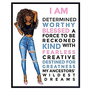 Motivational Black Wall Art for Latino Hispanic Ethnic African American Women - Inspirational Positive Quotes Home Decor Poster for Girls Room, Teens Bedroom, Bathroom - Encouragement Gifts for Women