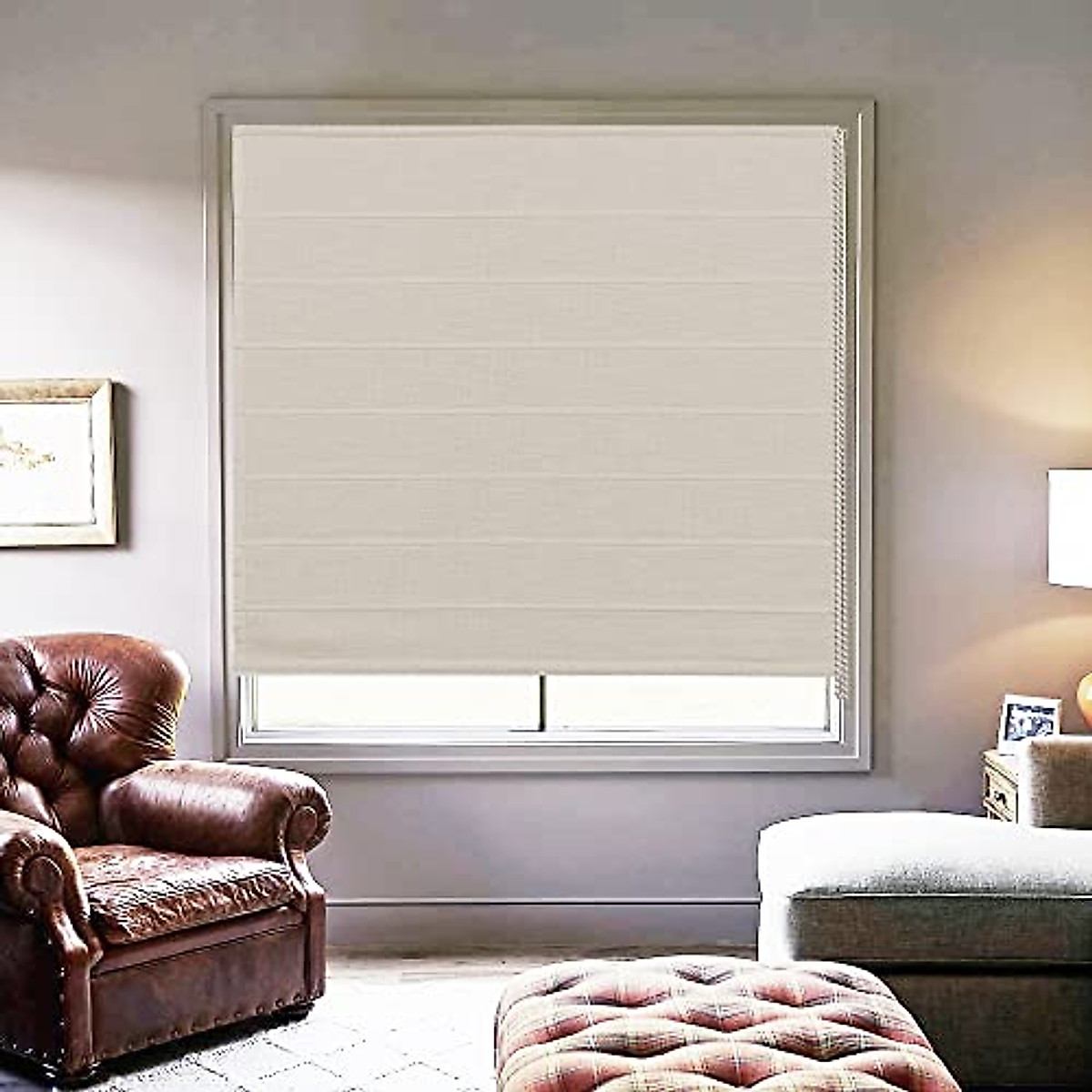 Sunbox Cordless Roman Shades for Windows, Fabric and Texture Roman Shade,Window Treatments,for Home,Bedroom,French Door,Linen