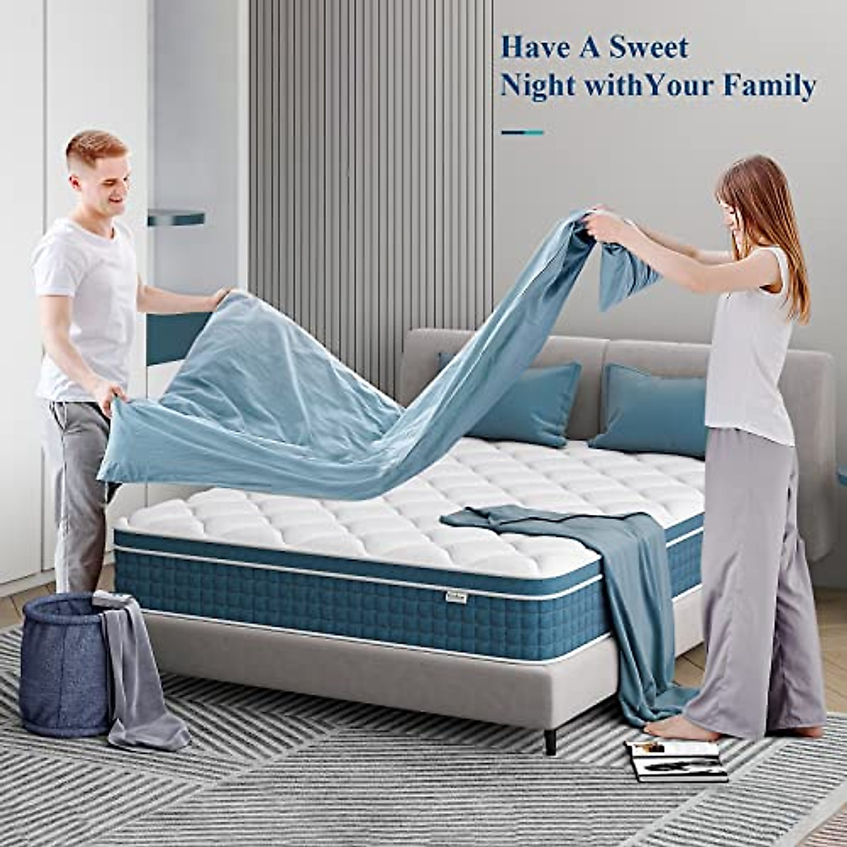 Koorlian King Mattress - 10 Inch Hybrid Innerspring Mattress in a Box, Cool Comfort Mattress with Breathable Memory Foam and Pocket Spring,Motion Isolation, Mattress King Size 180 Night Trial