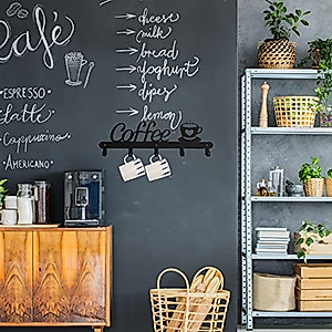 TOPZEA Coffee Mug Holder Wall Mounted, Metal Coffee Mugs Hanger Display Rack with 5 Hooks, Hanging Cup Storage Organizer Decorative Coffee Sign Decor for Kitchen, Coffee Bar Station Accessories