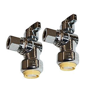 HQMPC Push Fit Angle Stop Valve 1/2" Push-fit x 3/8" OD Compression No Pb Brass Angle Stop Valve Shut Off Valve Angel Stop Valve Compression And Pex Connect (2 Pack)