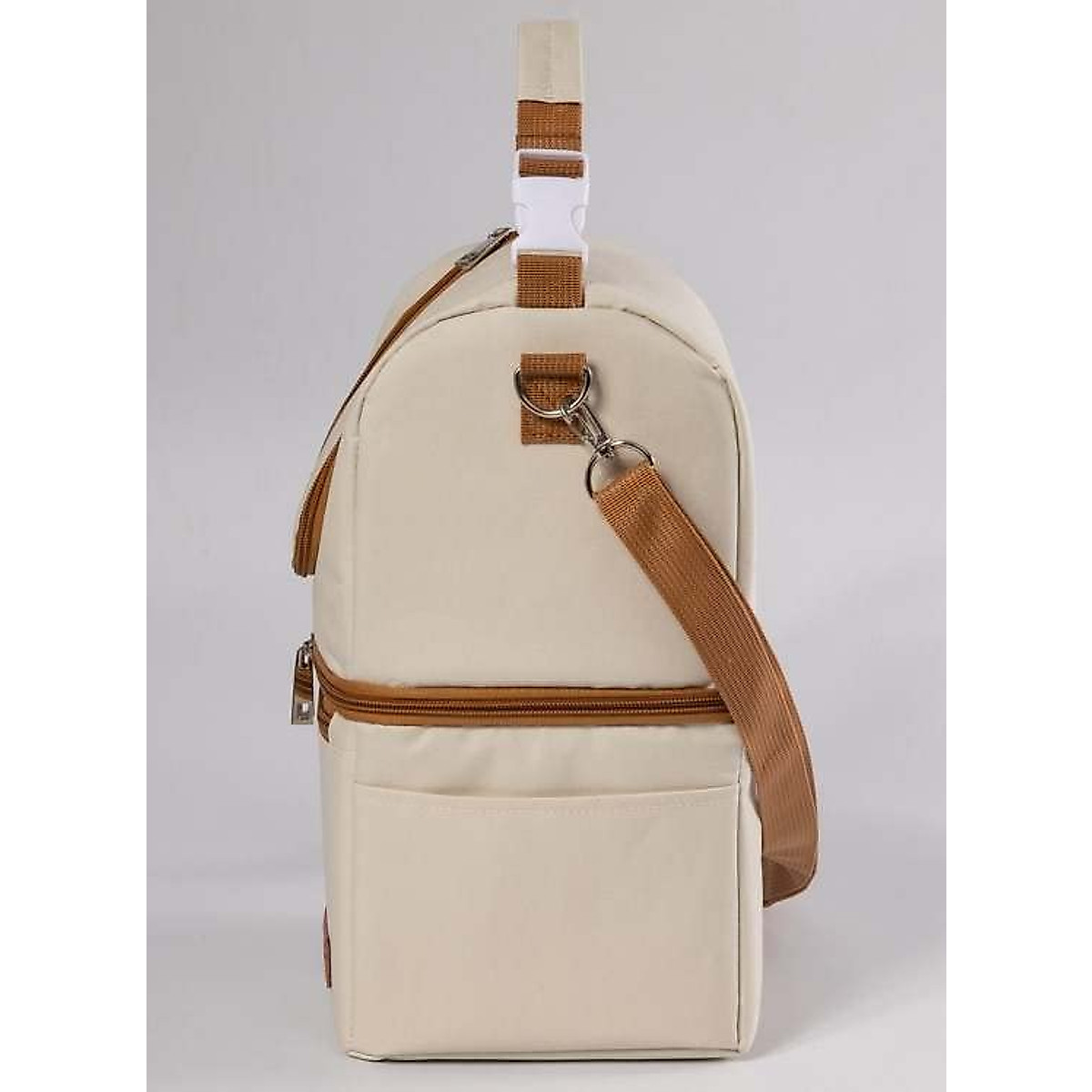 Insulated Baby Bottle Bag, Multi-Function Breastmilk Cooler Bag & Lunch Bag, Wine Carrier or for Milk Bottles Like Dr. Brown, Comotomo, Philips, Nuk, Lansinoh, etc., Cream/Brown (KMB0001)