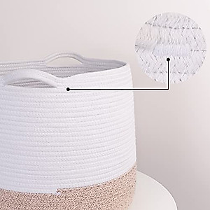 Rope Basket Woven Storage Basket 17.3x 15 x 14.1 Inches Cotton Blanket Organizer Laundry Basket Large，Baby Nursery Containers White Home Decor Gift