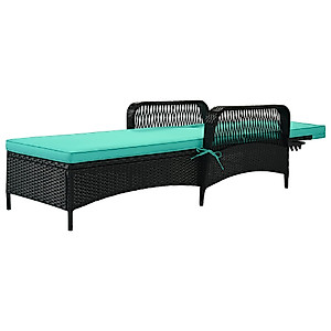 Pool Chaise Lounge Set, Outdoor Patio Pool, PE Rattan Wicker Chair Wicker Lounge Chair, Sun Lounger with Cushion, Reclining Chair Furniture with Adjustable Backrest for Beach Pool Patio (Green+Black)