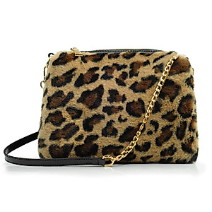 HOXIS Faux Fur Furry Crossbody Shoulder Handbag Clutch Purse(Leopard print)